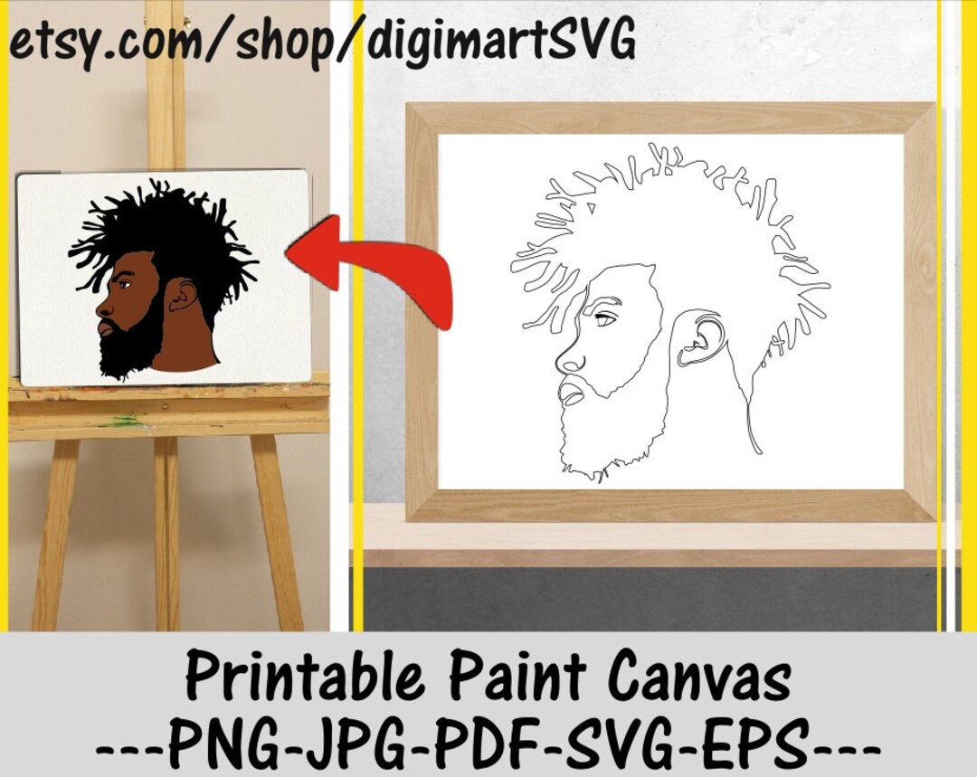 Beard Man Printable Paint Canvas, Coloring Pages, Paint With A Twist ...