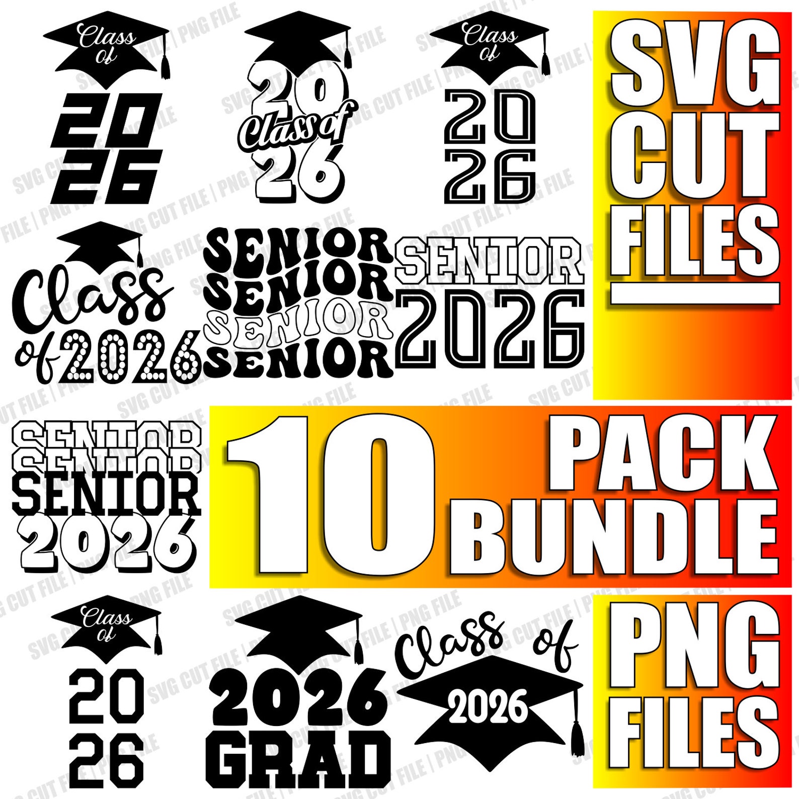 10x Graduation SVG Bundle, Senior 2026 SVG, 2026 Graduation Cap ...