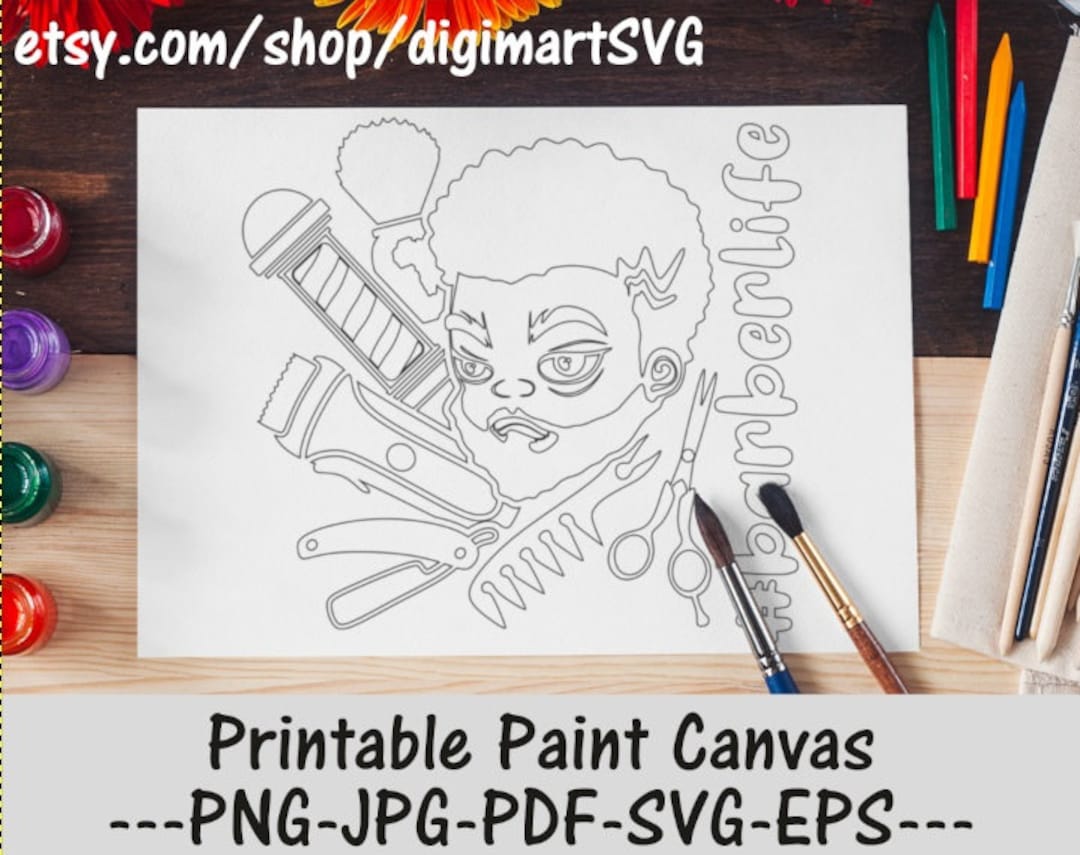 Barber Life Coloring Pages, Beard Man, Afro Man Svg, Barber SVG ...