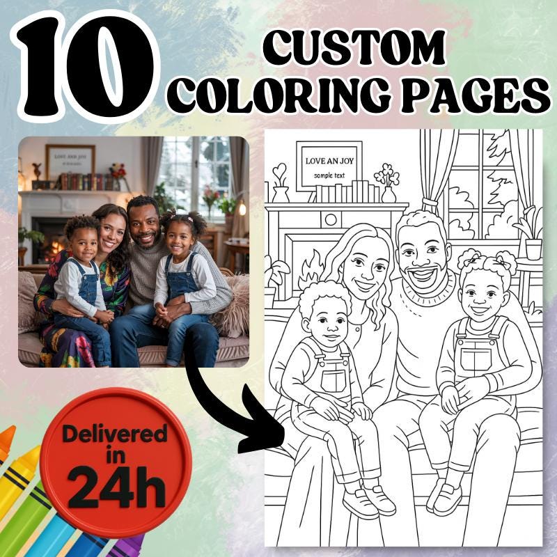 10 Custom Coloring Pages From Photo, Bundle Custom Sketch Coloring Page ...