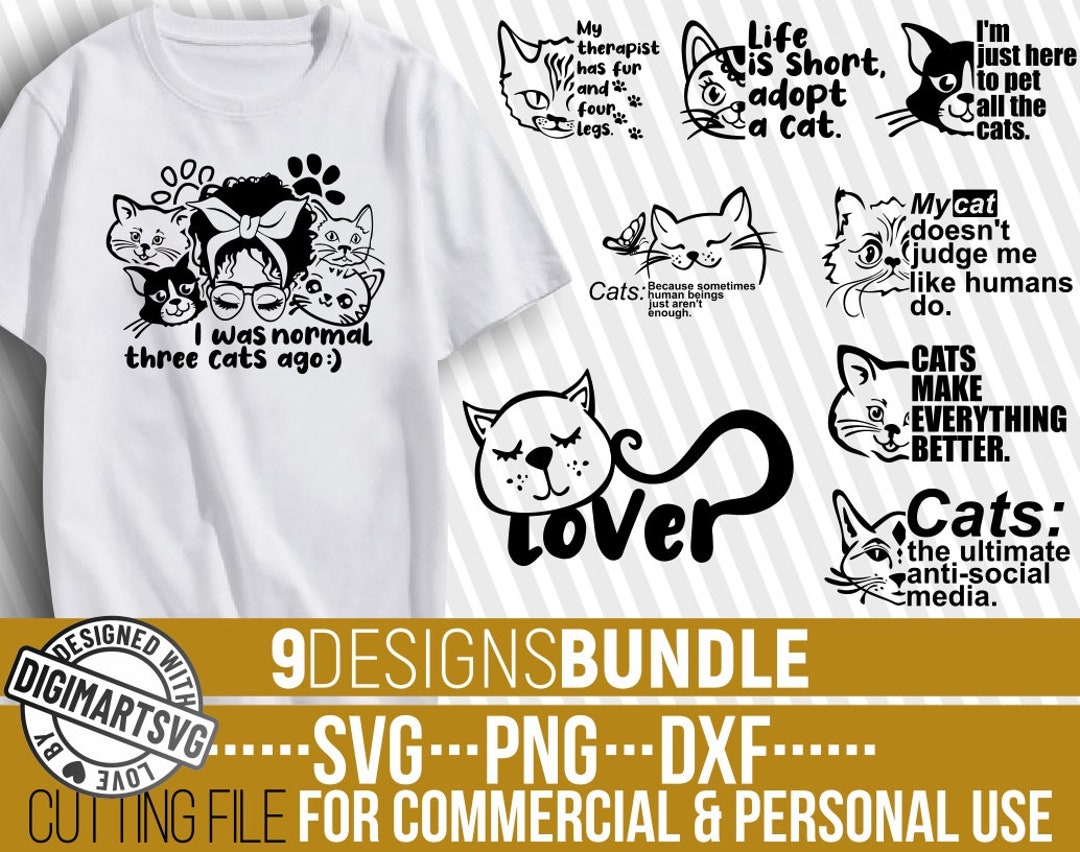 9x Cat Quotes Svg Bundle, Cat Lover Svg, Cat Face, Kitten Svg, Cartoon ...