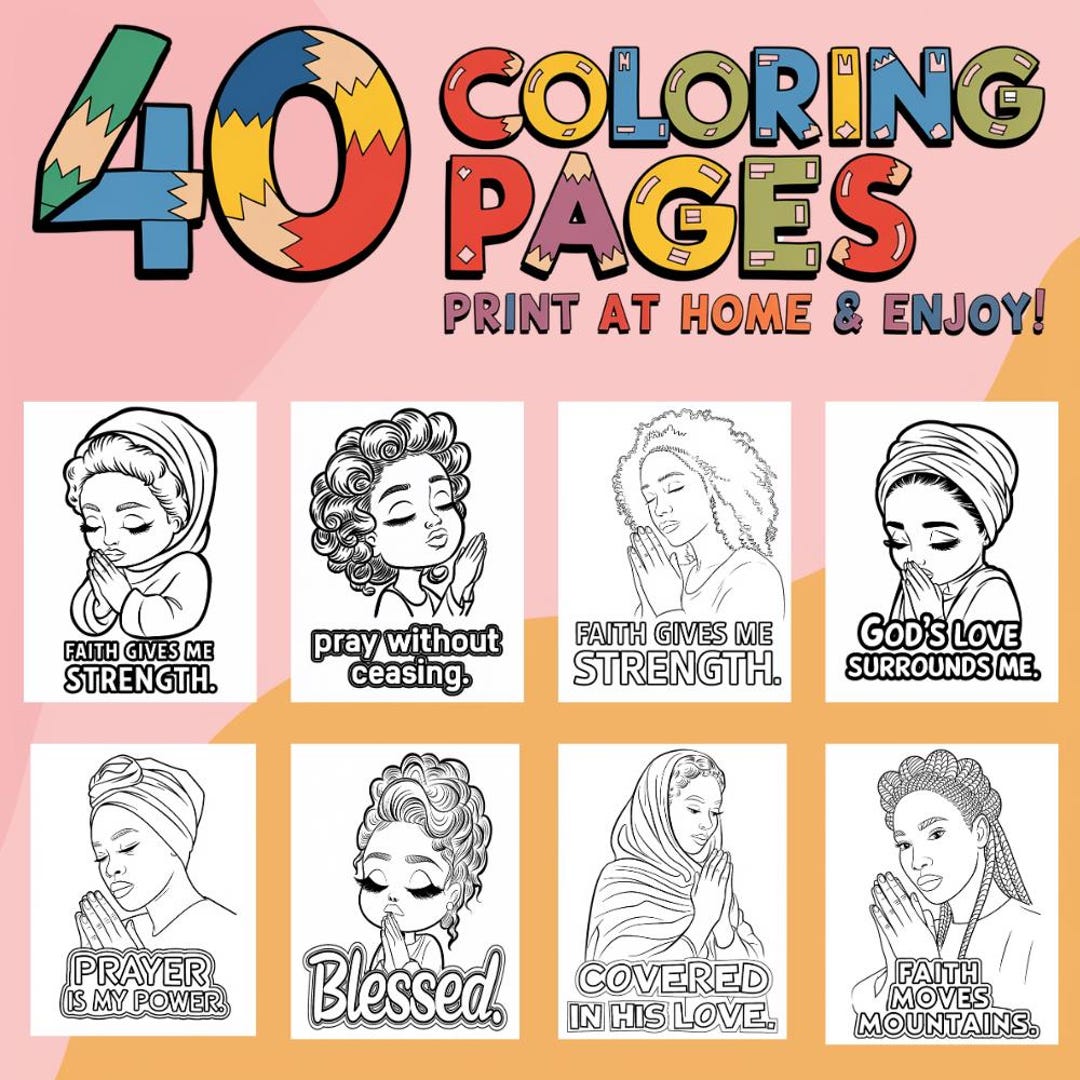 40x Religious Quote Coloring Pages Bundle, Praying Woman, Melanin ...