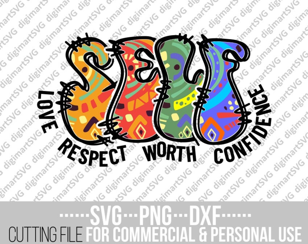 Self Love Respect Worth Confidence Svg, Doodle Letters Svg, Empowered ...