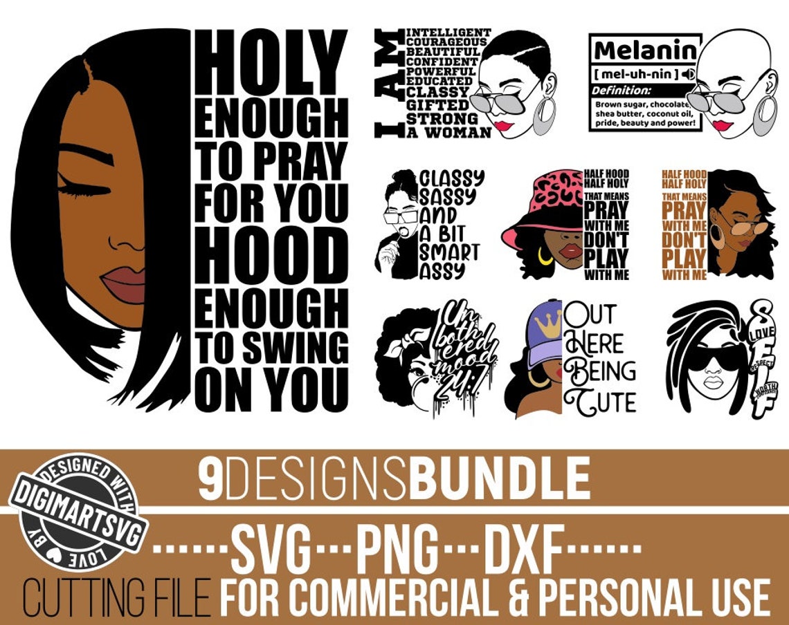 9x Black Woman Svg Bundle, I Am A Woman Svg, Black Woman, Half Hood Svg ...