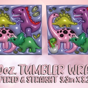 3D Dinosaur Inflated Puff Tumbler PNG, Inflated Tumbler Wrap, Bubble ...