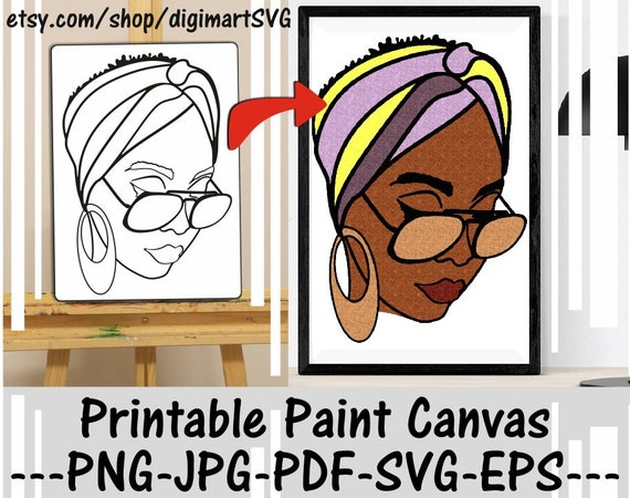 Womanin Bandana Printable Paint Canvas Coloring Pages Paint | Etsy