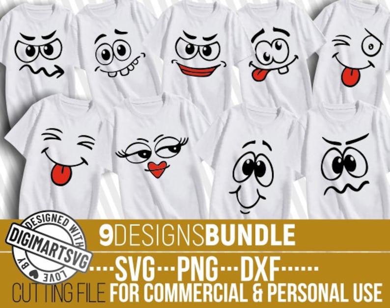 9x Funny Face Svg Bundle Cartoon Eyes Svg Smile Svg Kawaii - Etsy