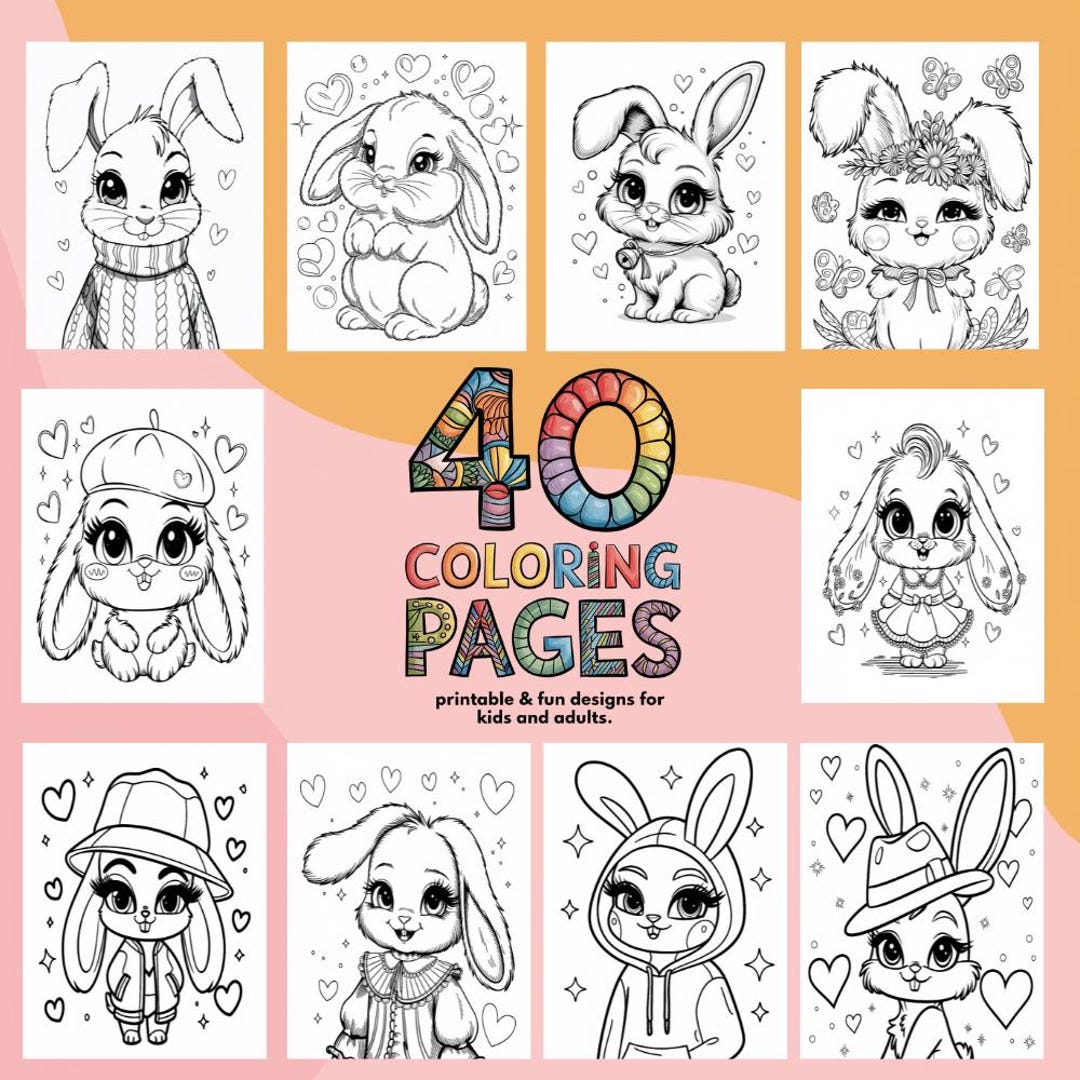 40x Easter Bunny Coloring Pages Bundle for Kids, Paint Party, Adult ...