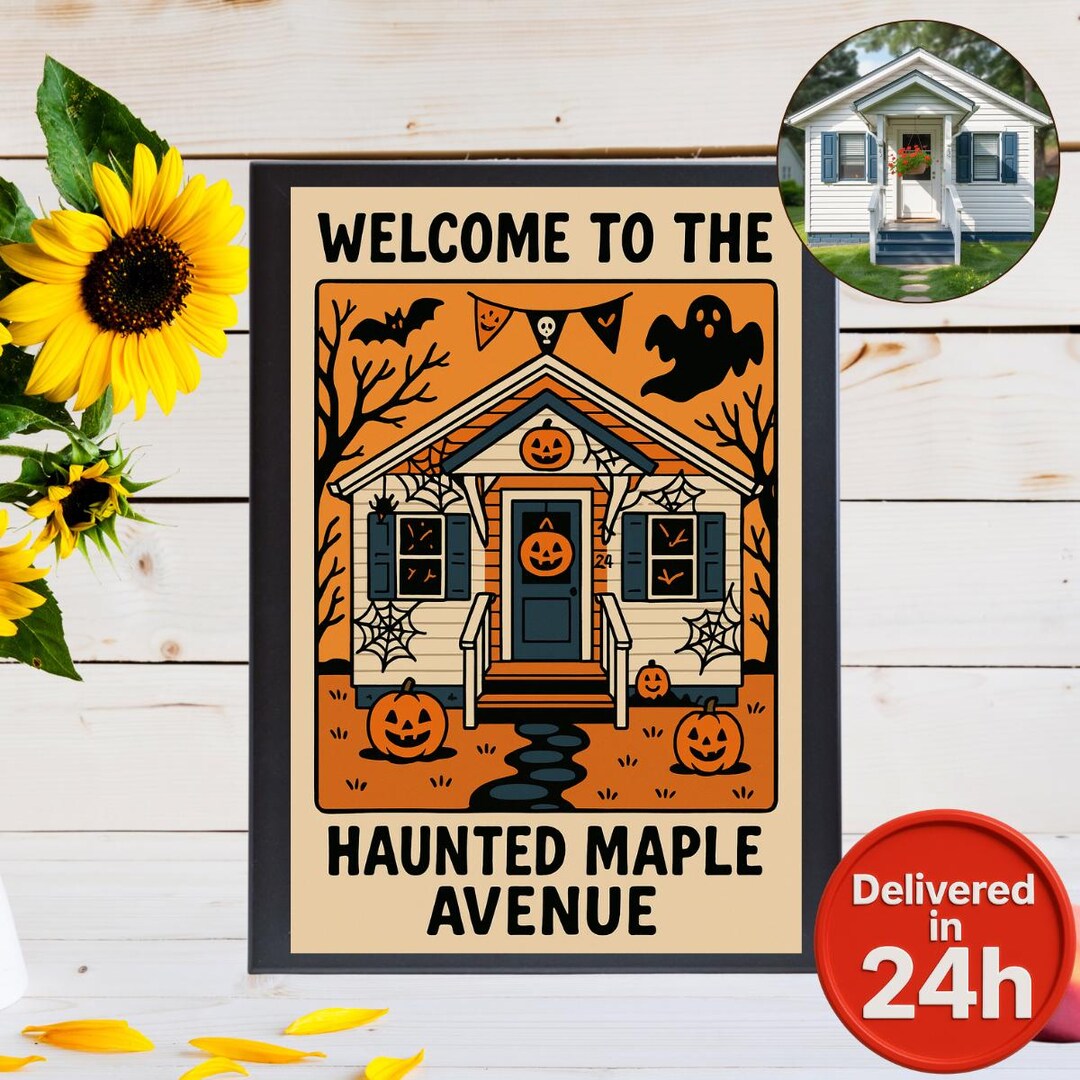 Custom Haunted House Halloween Poster, Personalized Spooky Home Wall ...