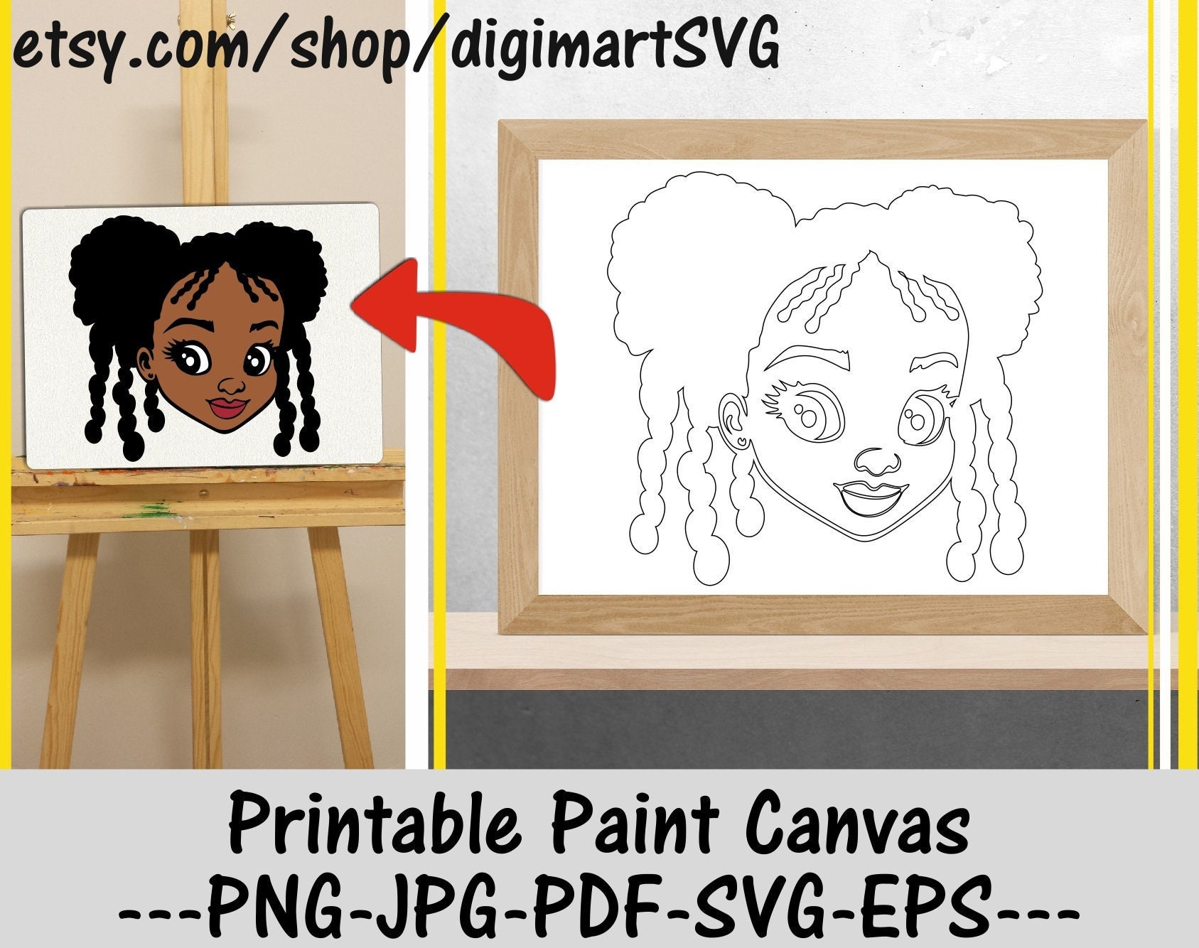 Afro Girl Printable Paint Canvas Coloring Pages Black Girl - Etsy