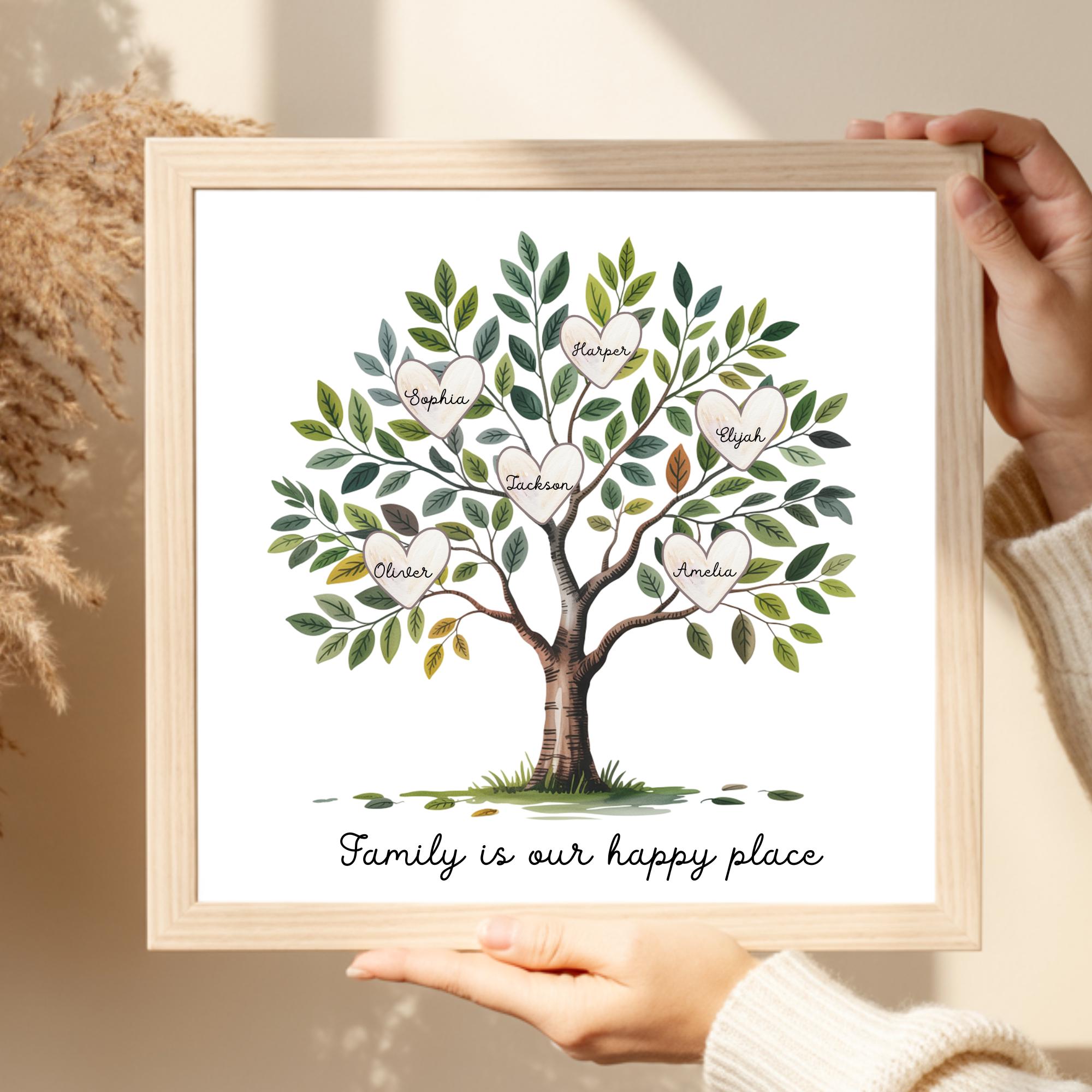 Custom Family Tree Print, Personalized Family Name Art, Watercolor Tree ...