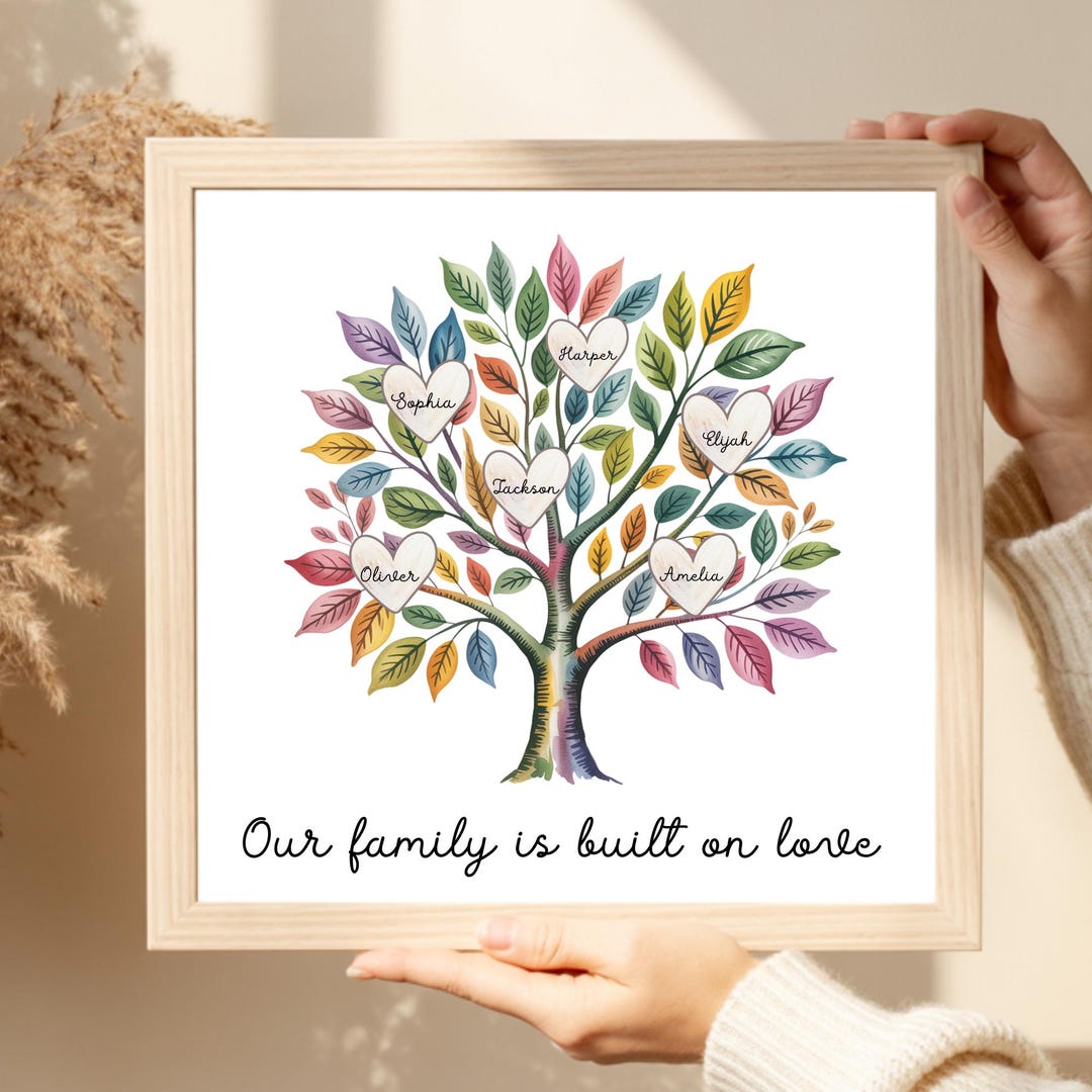 Custom Family Tree Print, Personalized Family Name Art, Watercolor Tree ...