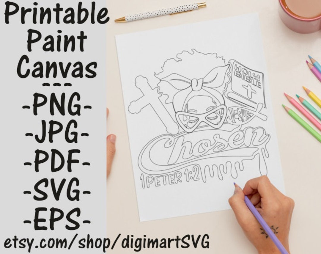 Afro Messy Bun Chosen Coloring Pages, Dripping, Blessed Svg, Printable ...