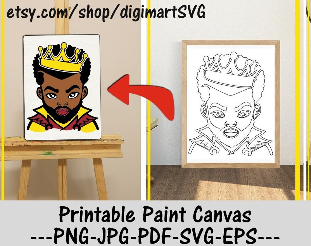 Black King Png, Printable Paint Canvas, Beard Man Svg, Prince Svg ...