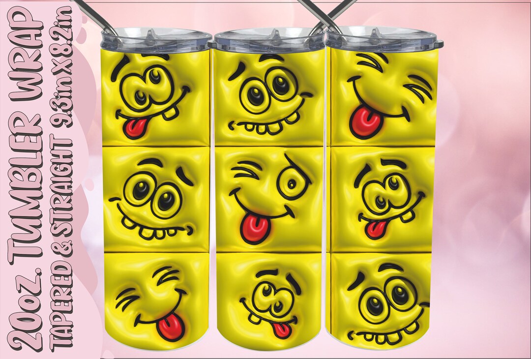 3D Puffy Smile Faces Tumbler Wrap PNG, Inflated Tumbler Wrap PNG ...