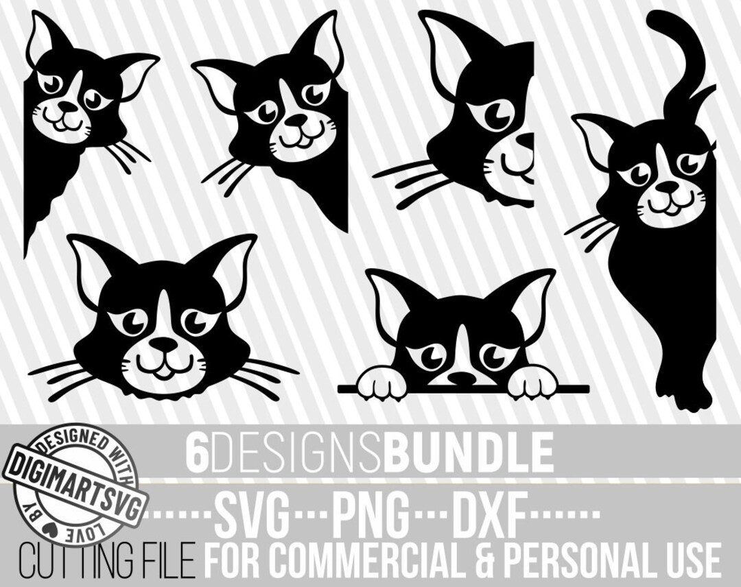6x Peeking Cat Svg Bundle, Cat Lover Svg, Cat Paws, Kitten Svg, Black ...
