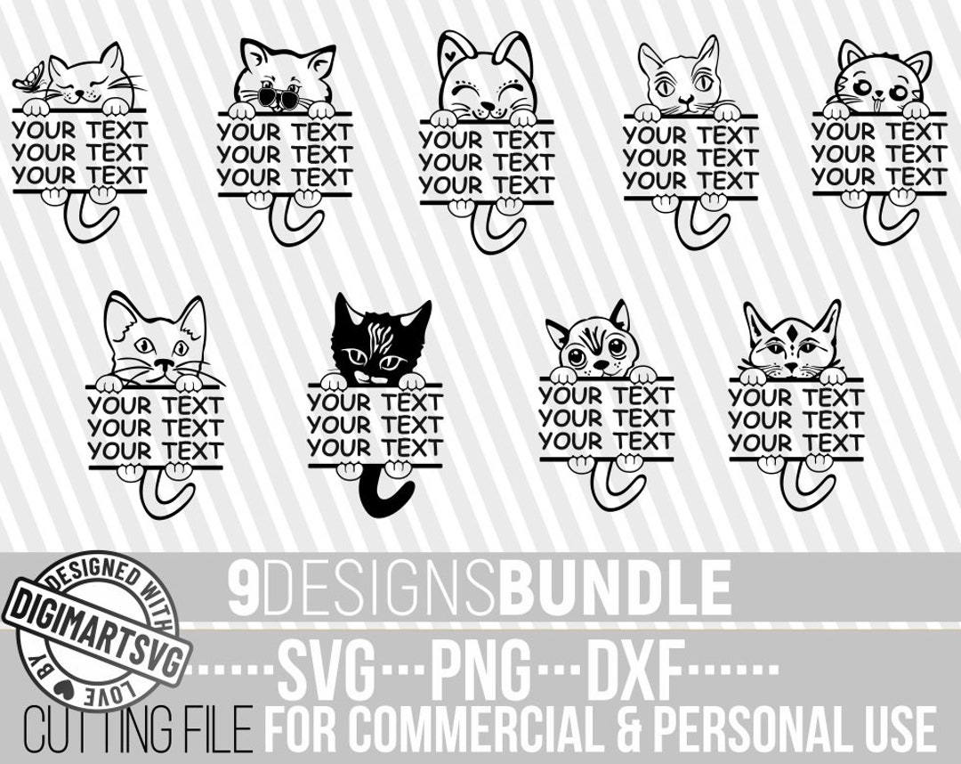 9x Peeking Cat Svg Bundle, Cat Split Monogram Svg, Kitten, Personalised ...
