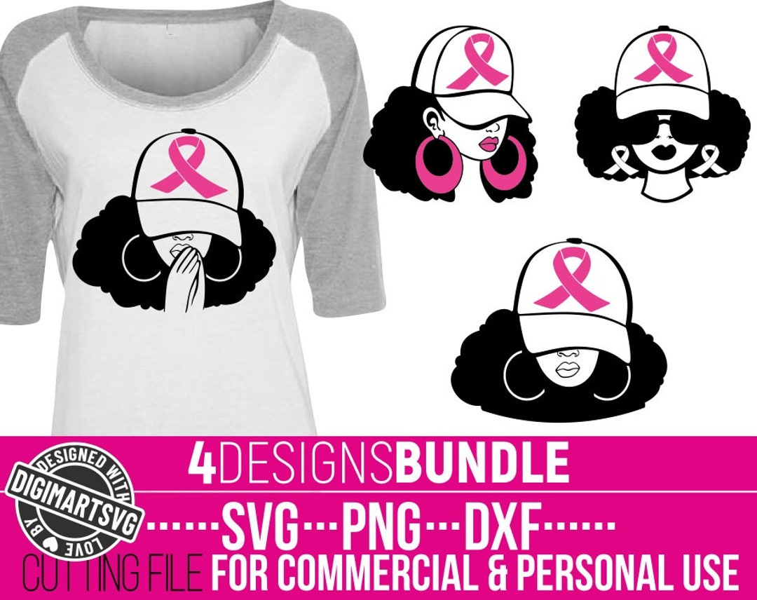 4x Afro Woman Svg Bundle, Afro Puffs Svg, Awareness Ribbon, Pink Ribbon ...