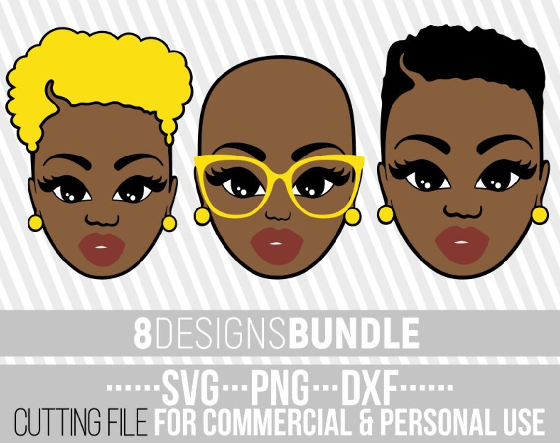 8x Amazing Black Woman With Short Hair Bundle Svg, Hairstyle Svg, Bald ...