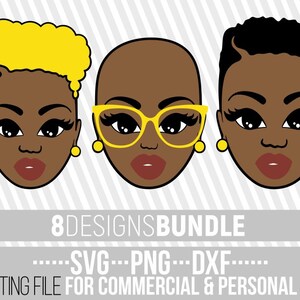 8x Amazing Black Woman With Short Hair Bundle Svg, Hairstyle Svg, Bald ...