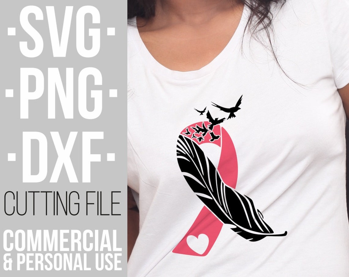 Feather Pink Ribbon Svg Breast Cancerpink Ribbon Svg - Etsy