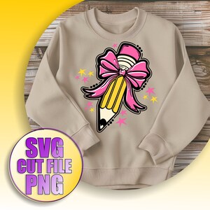 School Pencil Pink Coquette Bow Svg, Retro Teacher Svg, Back to School ...