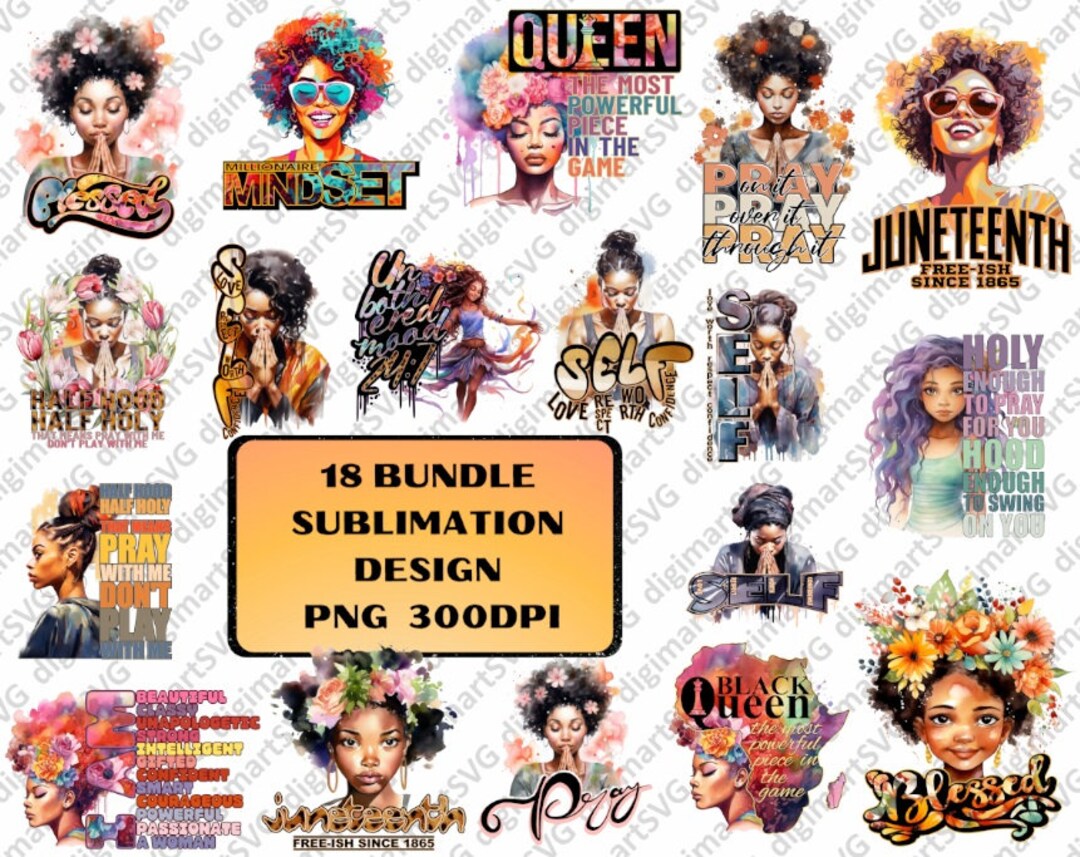 Black Woman PNG Bundle, Afro Woman Sublimation PNG, Blessed, Watercolor ...