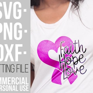 Faith Hope Love Heart Svg Breast Cancer Pink Ribbon Svg - Etsy
