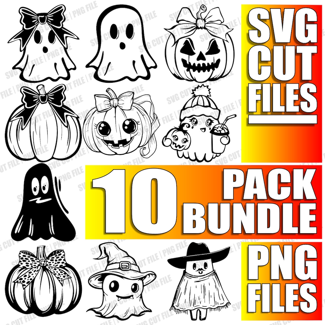 10x Halloween SVG Bundle, Ghost SVG, Pumpkin Vector, Fall Svg, Clipart ...