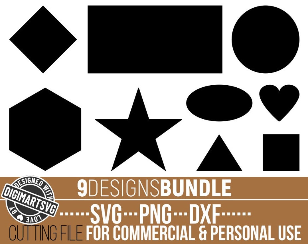 9x Basic Shape Svg Bundle, Stars Svg, Heart Svg, Hexagon, Geometric ...