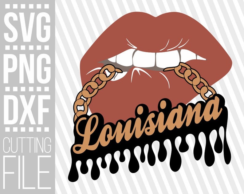 Louisiana Svg USA Svg State Gold Chain Svg Biting Lips - Etsy