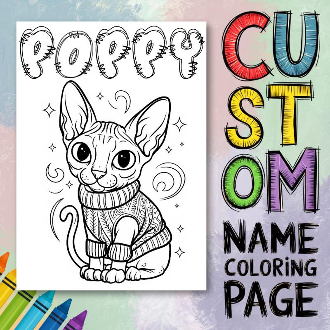 Personalized Cat Name Coloring Pages, Coloring Pages for Kids, Birthday ...