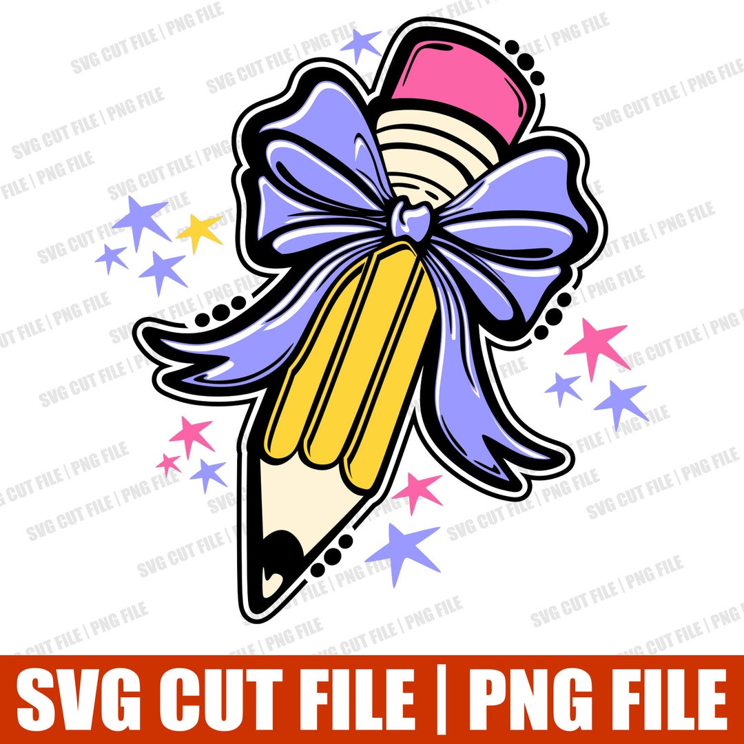 School Pencil Coquette Bow Svg, Retro Teacher Svg, Back to School SVG ...