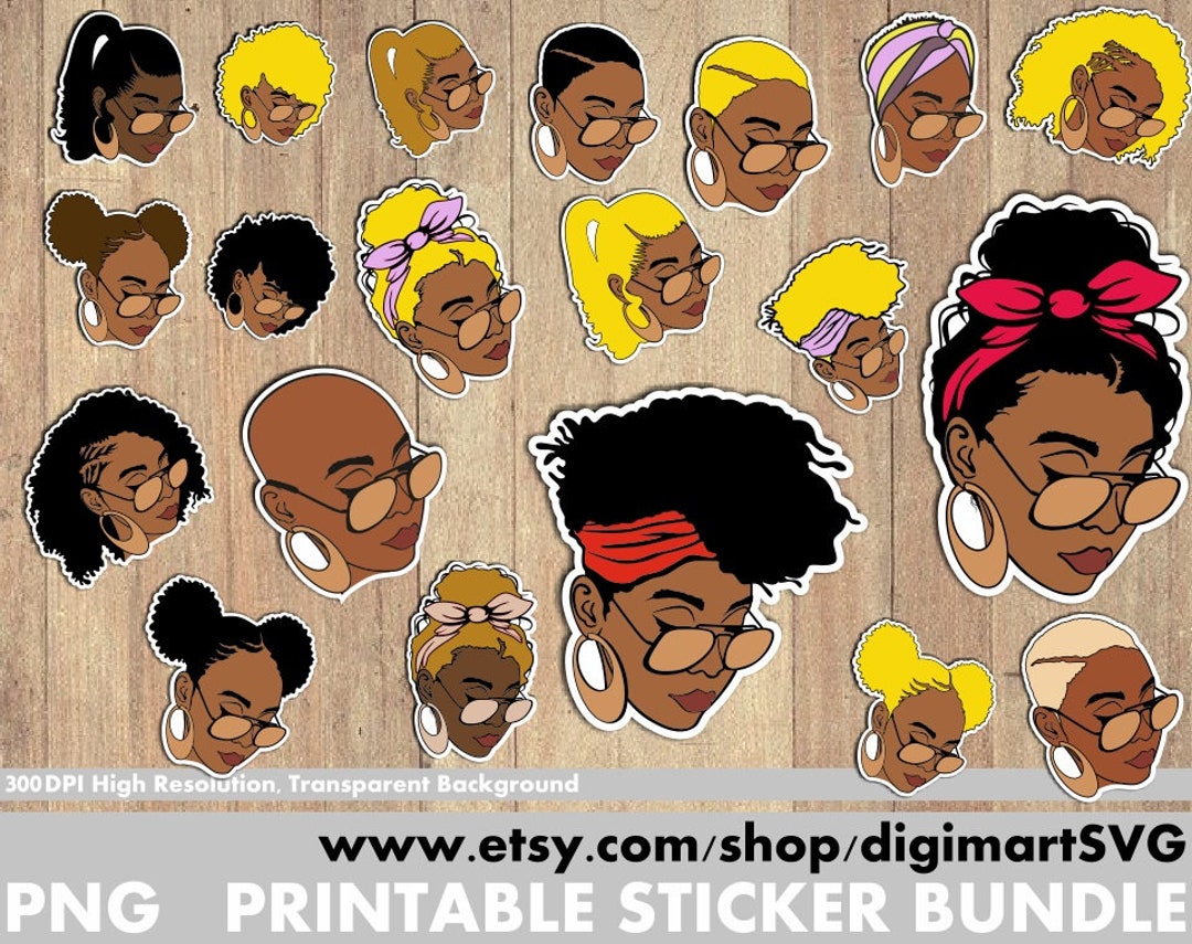 20x Woman Stickers Bundle Png, Black Woman, Afro Png, Diy Sticker ...