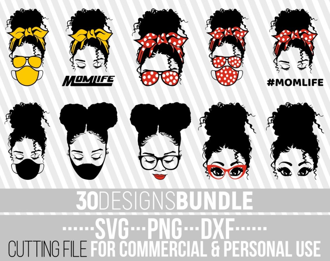 30x Messy Bun Designs Bundle Svg, African American Svg, Hairstyle ...