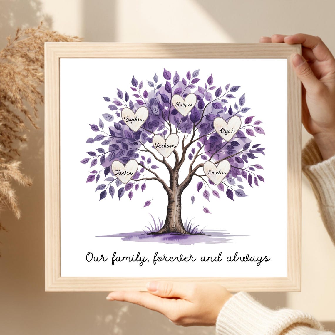 Custom Family Tree Print, Personalized Family Name Art, Watercolor Tree ...