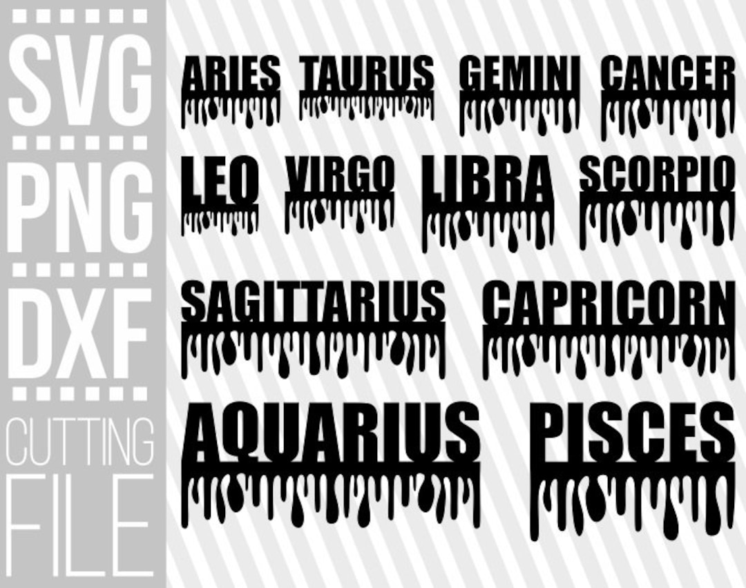 12x Zodiac Sign Bundle Svg, Horoscope Dxf, Astrology Svg, Dripping ...