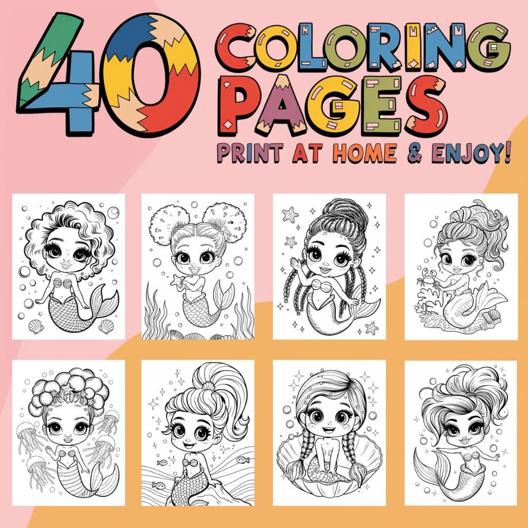 40x Chibi Mermaid Coloring Pages Bundle PDF, Kawaii Mermaids, Paint ...
