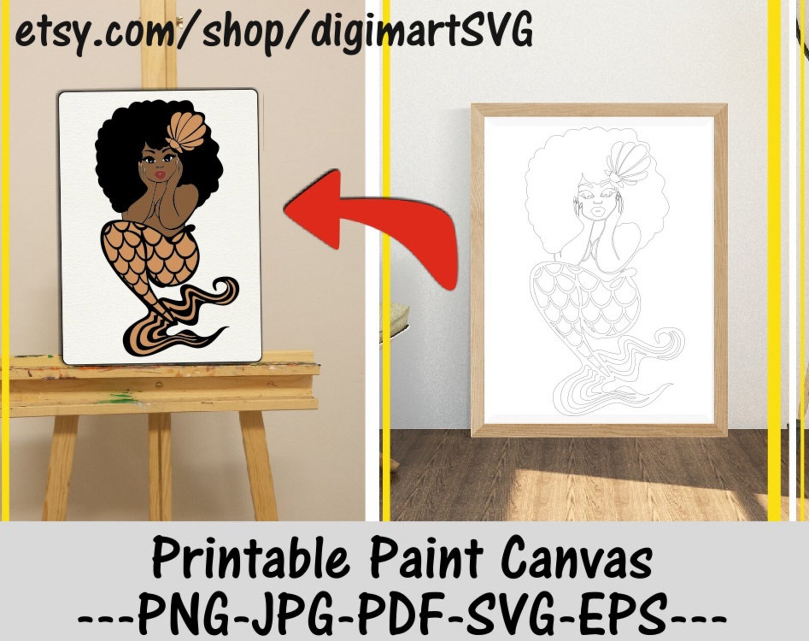 Mermaid Printable Paint Canvas, Afo Svg, Woman, Coloring Pages, Paint ...