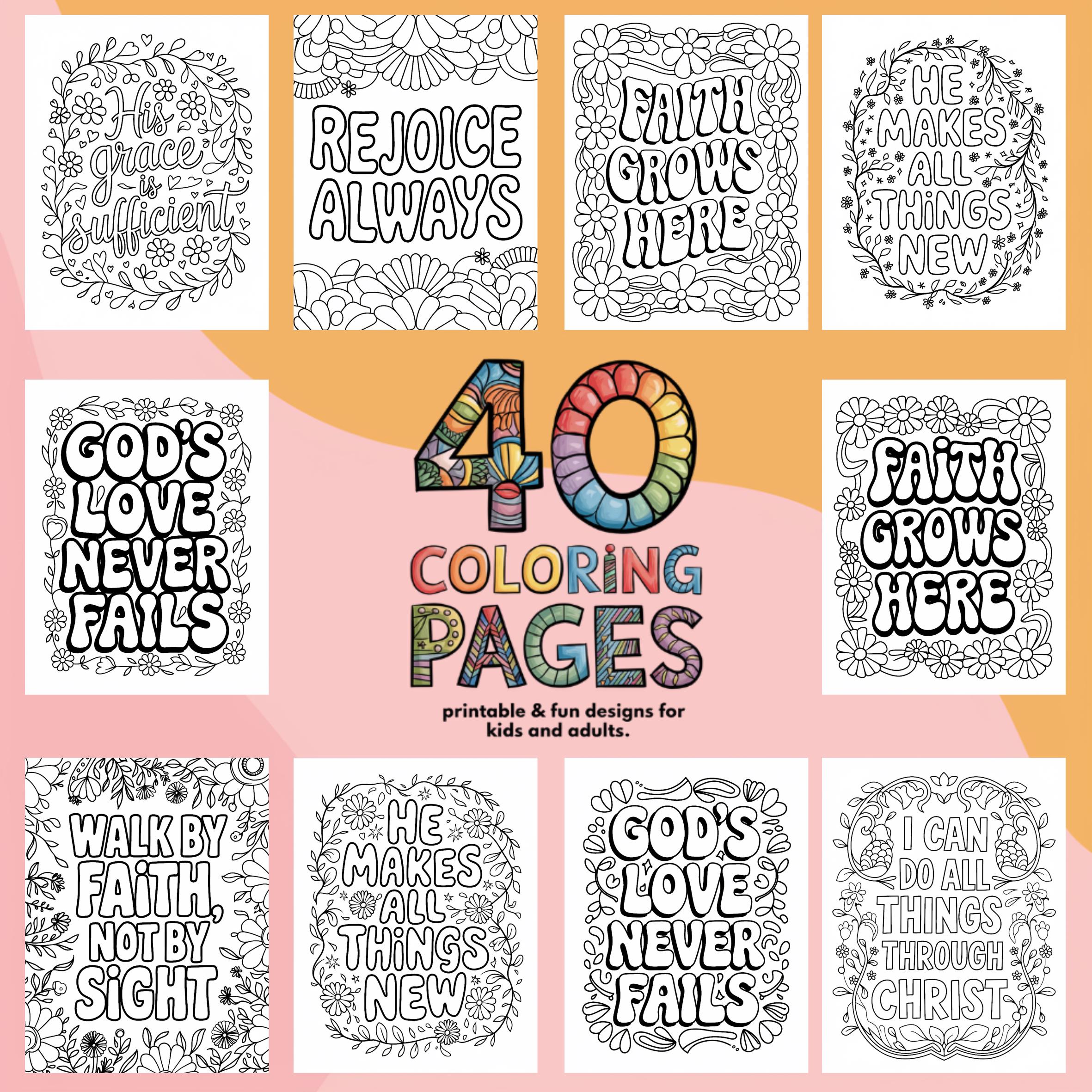 40x Religious Quote Coloring Pages Bundle PNG, Christ PNG, Paint Party ...
