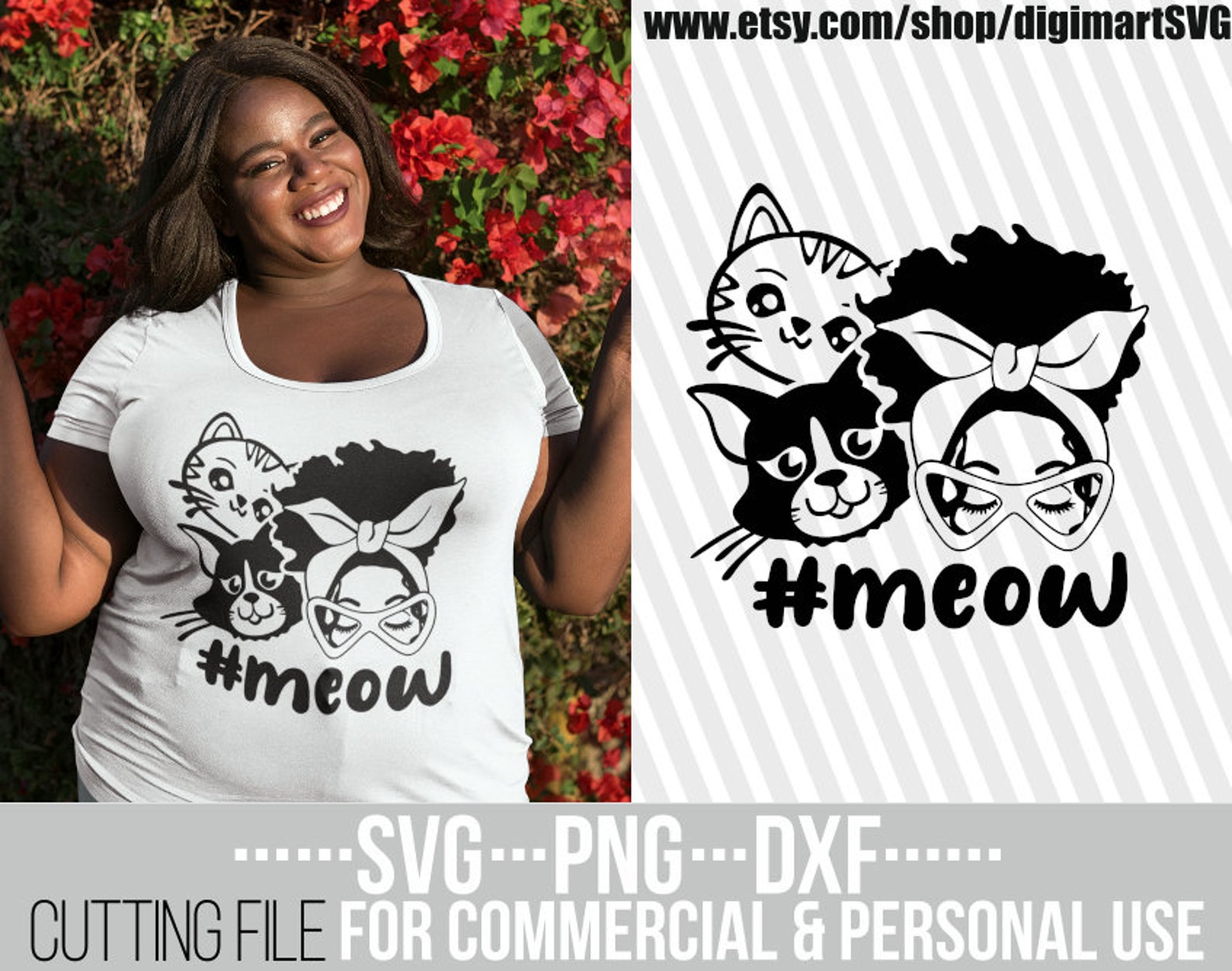 Afro Messy Bun Meow Svg Cat Svg Afro Girl Svg Kitty Svg - Etsy