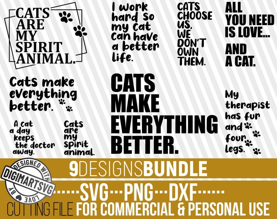 9x Cat Quotes Svg Bundle, Cat Lover Svg, Cat Paws, Kitten Svg, Cartoon ...