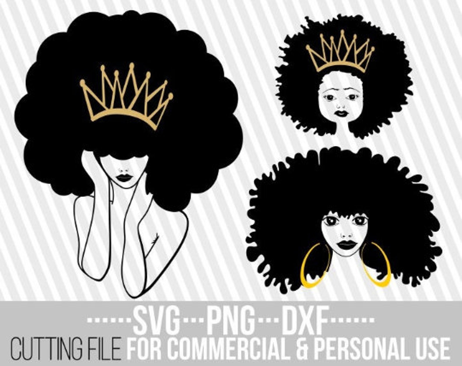 3x Black Queen Svg Afro Woman SVG American Woman Crown Svg - Etsy