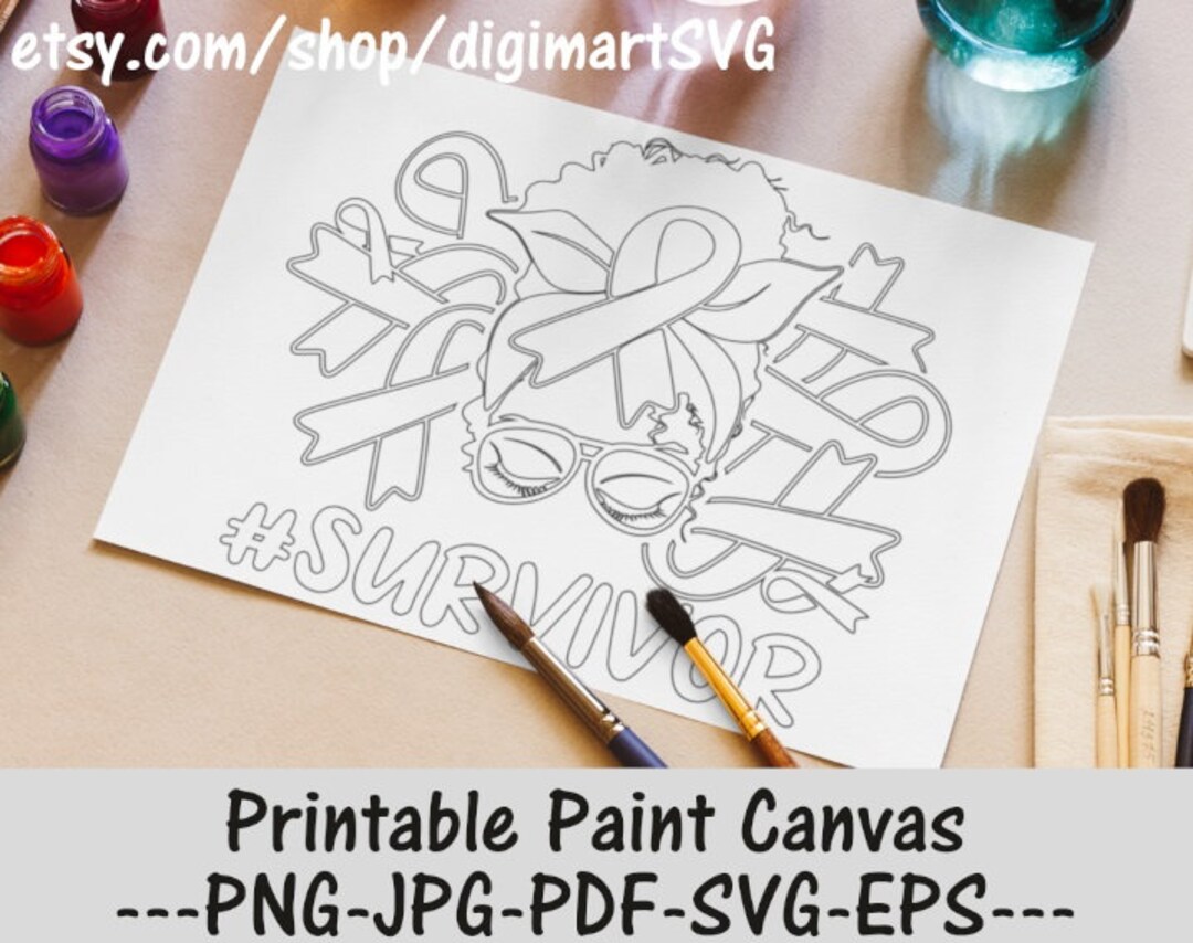 Afro Messy Bun Survivor Coloring Pages, Messybun Png, Breast Cancer SVG ...