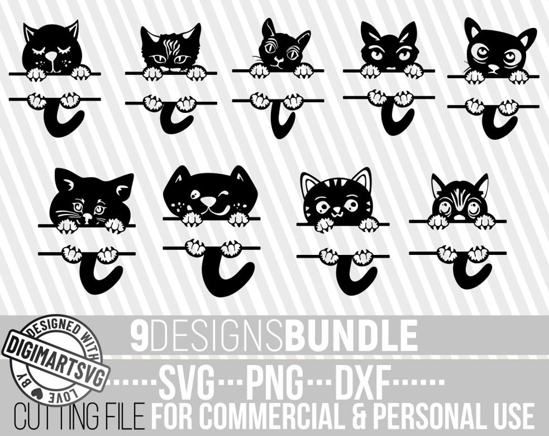 9x Black Cat Svg Bundle, Cat Split Monogram Svg, Kitten, Personalised ...