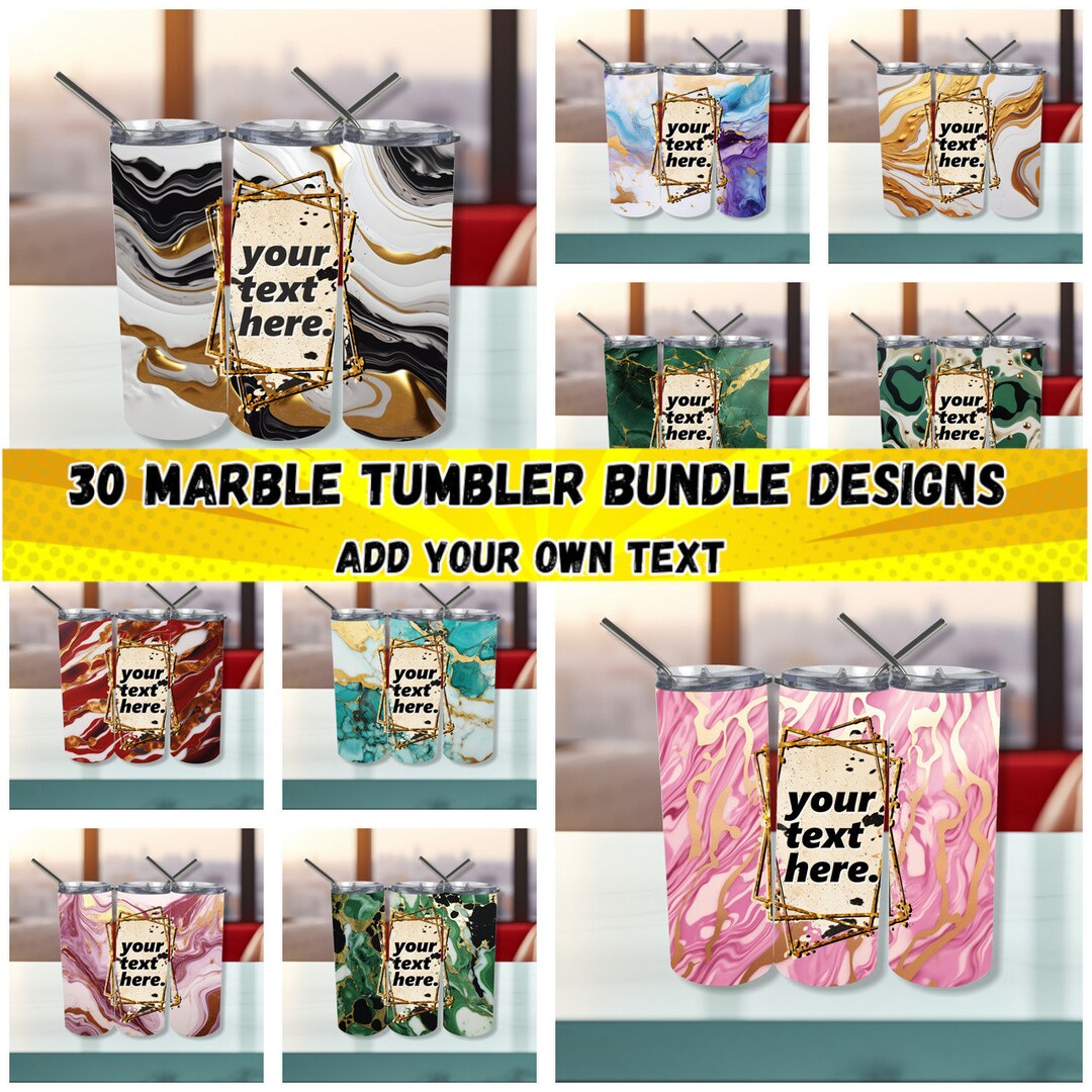 30x Marble Tumbler Wrap Sublimation Png Bundle, Add Your Text PNG, 20oz ...