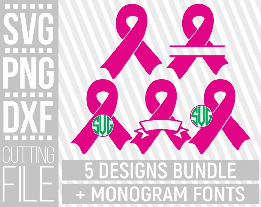 5x Pink Ribbon Bundle Plus Monogram Svg Breast Cancer Wreath - Etsy