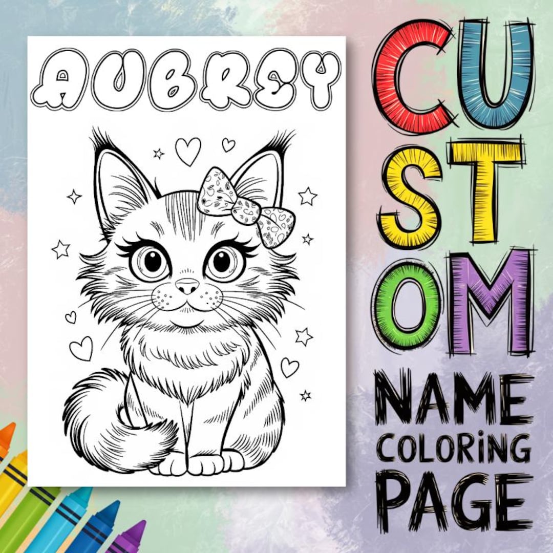 Custom Cat Name Coloring Pages, Coloring Pages for Kids, Birthday Gift ...