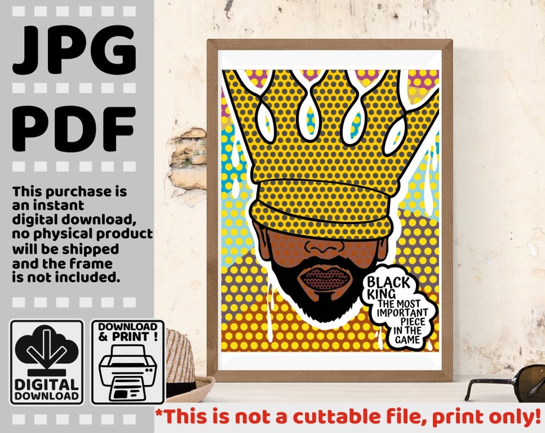 Black King Art Print, Pop Art, Beard Man Print Art, Canvas Print, Cheap ...
