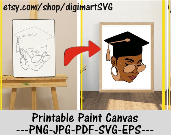 Graduation Pre Drawn Png DIY Paint Party Black Woman Adult | Etsy